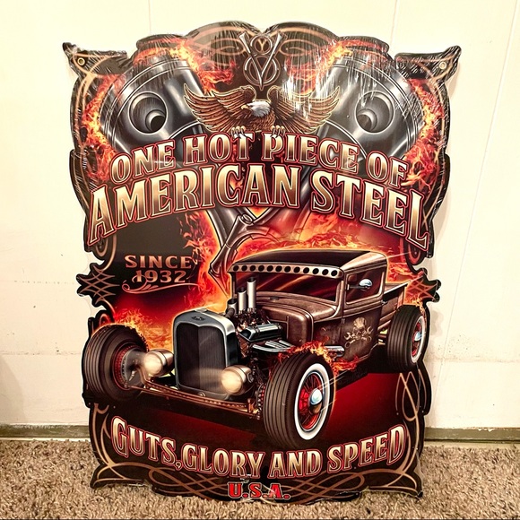 Wall Decor | New Heavy Duty Steel American Steel Hot Rod Metal Sign ...
